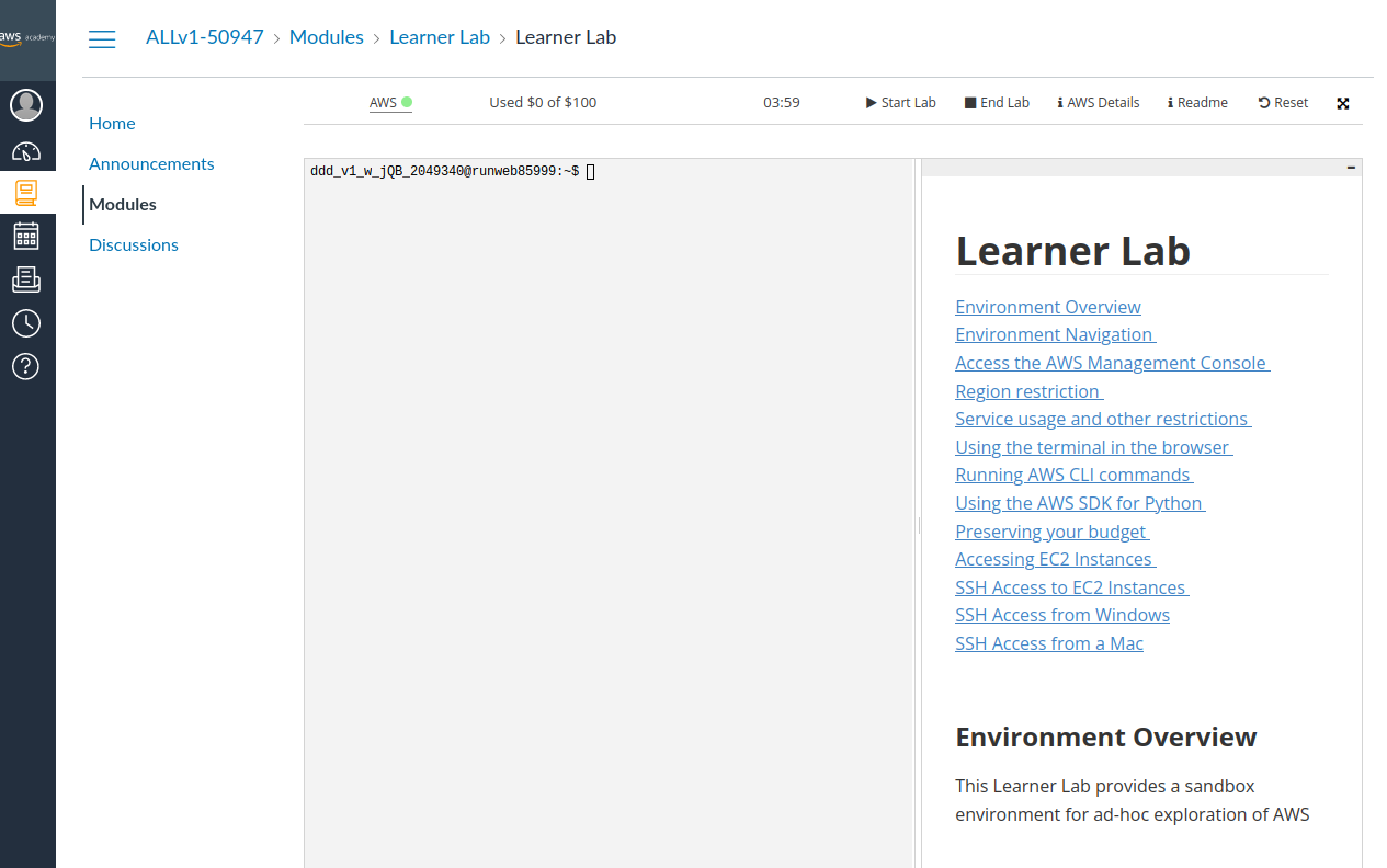 Uso de `Learner Labs` de AWS en enseñanza a distancia